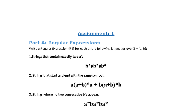 Theory of Automata Assignment: Regular Expressions & NFA/DFA Construction - Studocu