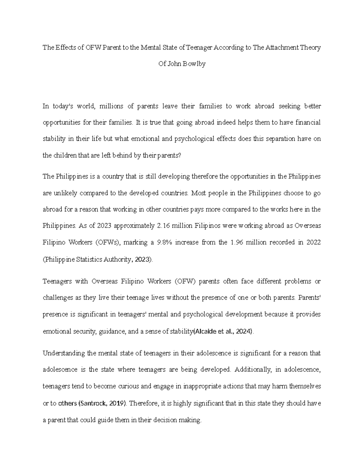 Research introduction - The Effects of OFW Parent to the Mental State ...