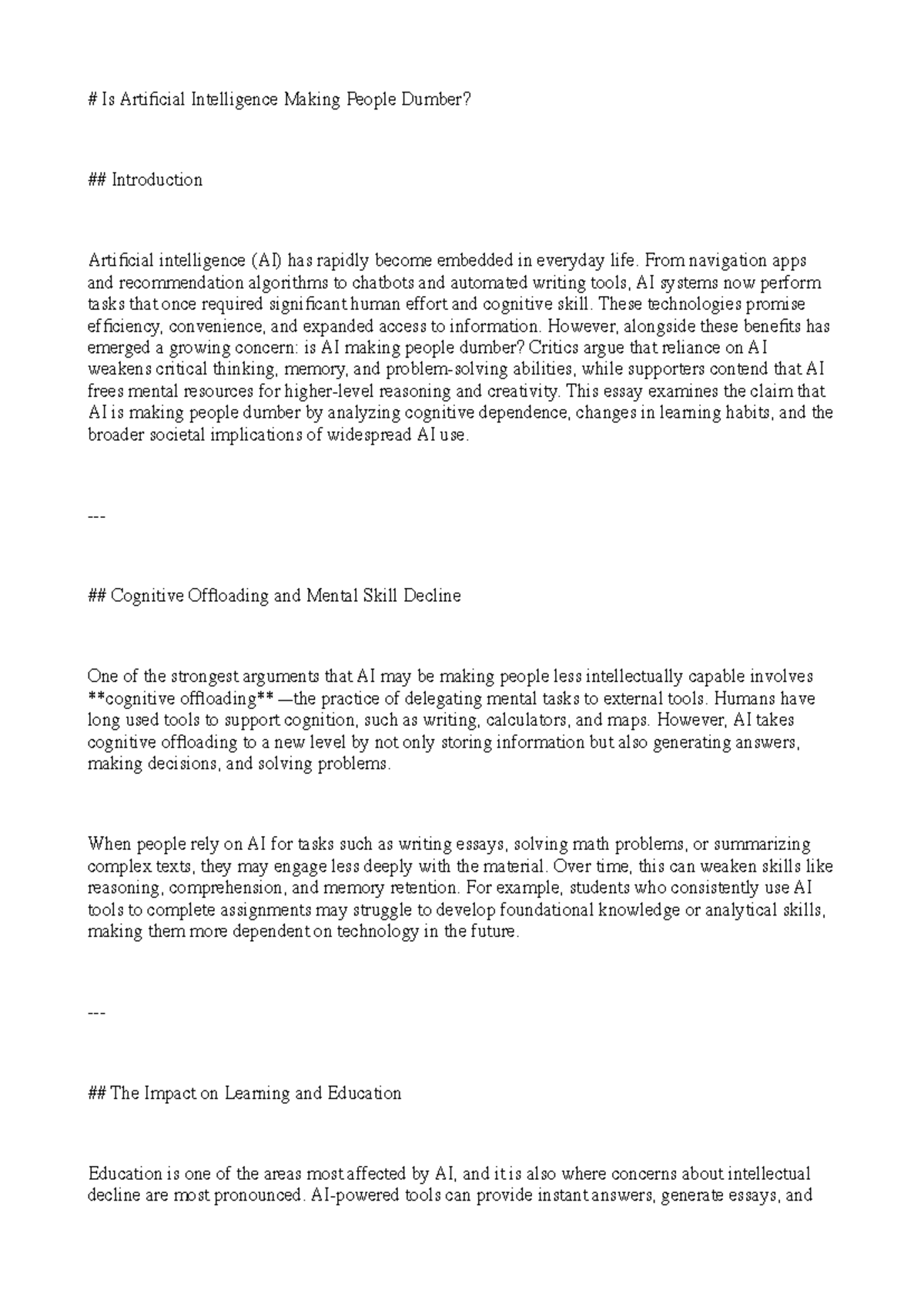 AI's Impact on Human Intelligence: Are We Getting Dumber? - Studocu