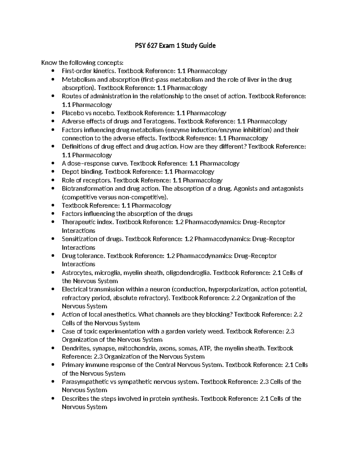 PSY 627 Exam 1 Comprehensive Study Notes on Pharmacology & Neurobiology ...