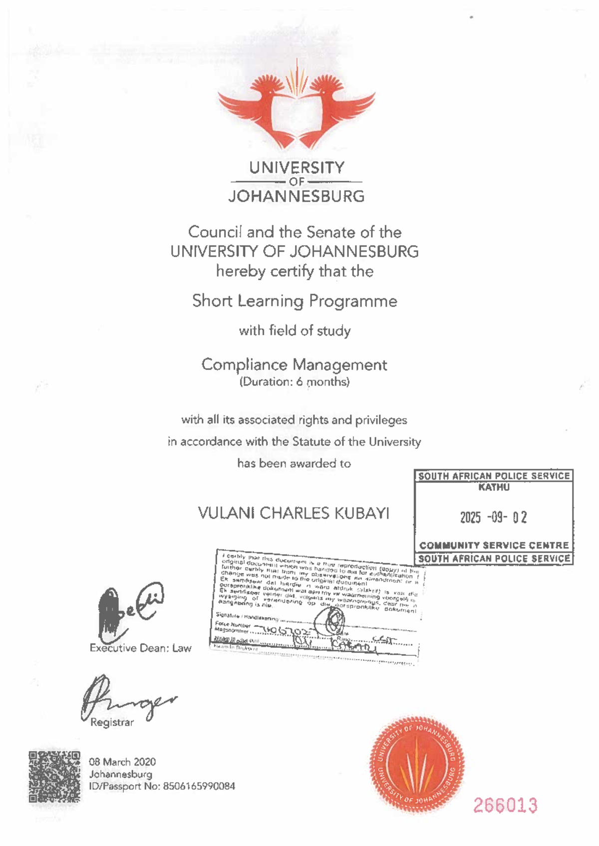 UJ Compliance Management Short Learning Programme Certificate - Studocu