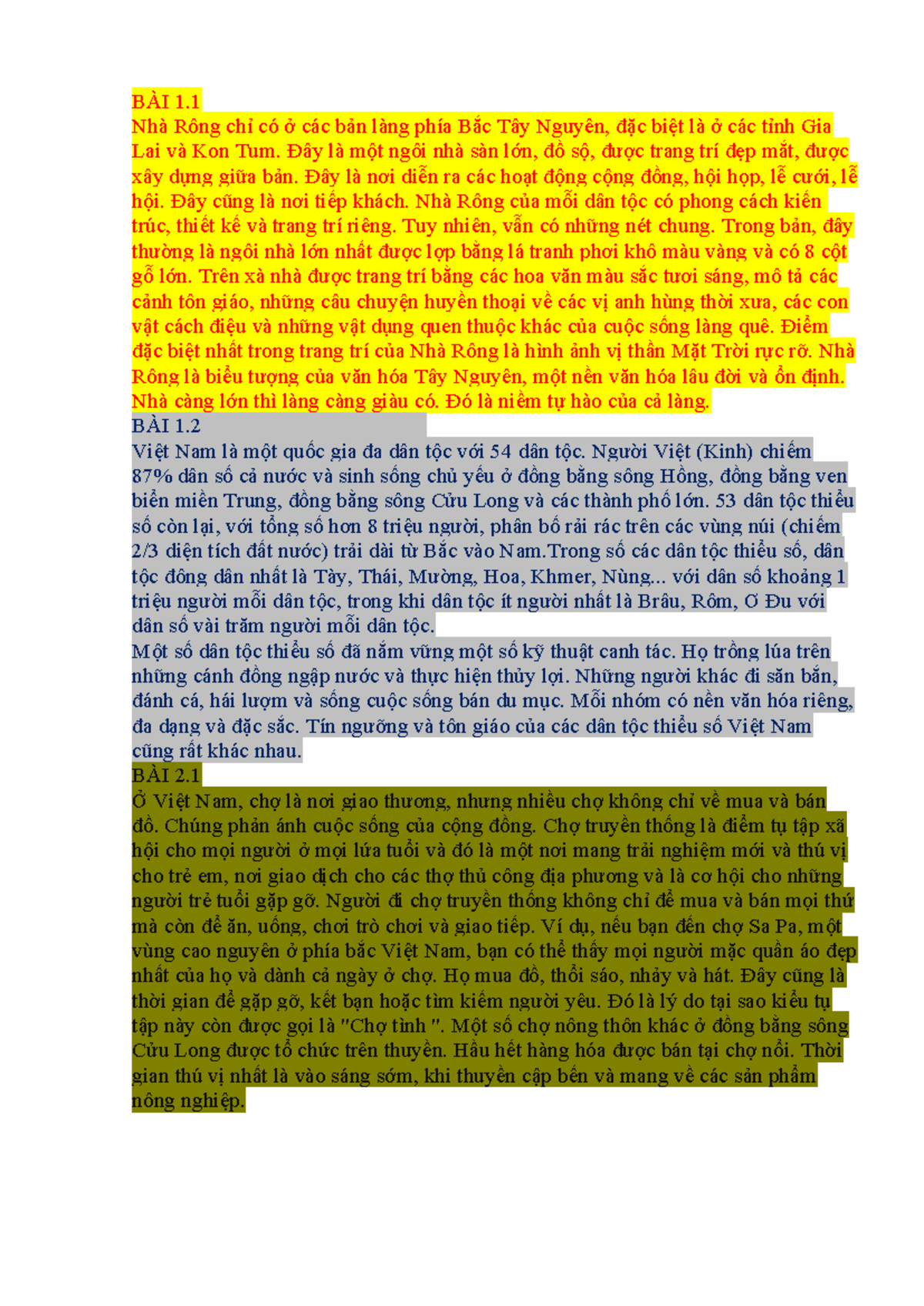 BÀI 1: Khám Phá Nhà Rông và Văn Hóa Các Dân Tộc Tây Nguyên - Studocu