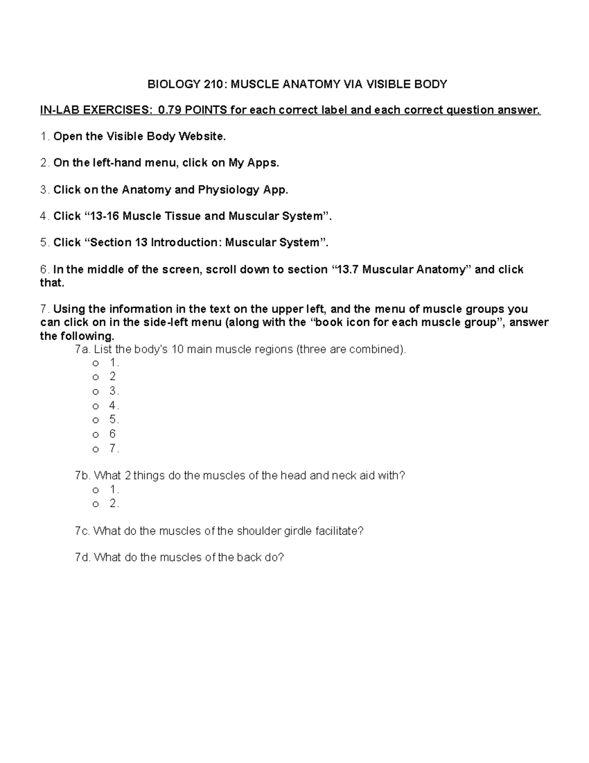 BIO 210 Lab 7 The Muscles Via Visible Body SP2022 Final - BIOLOGY 210 ...