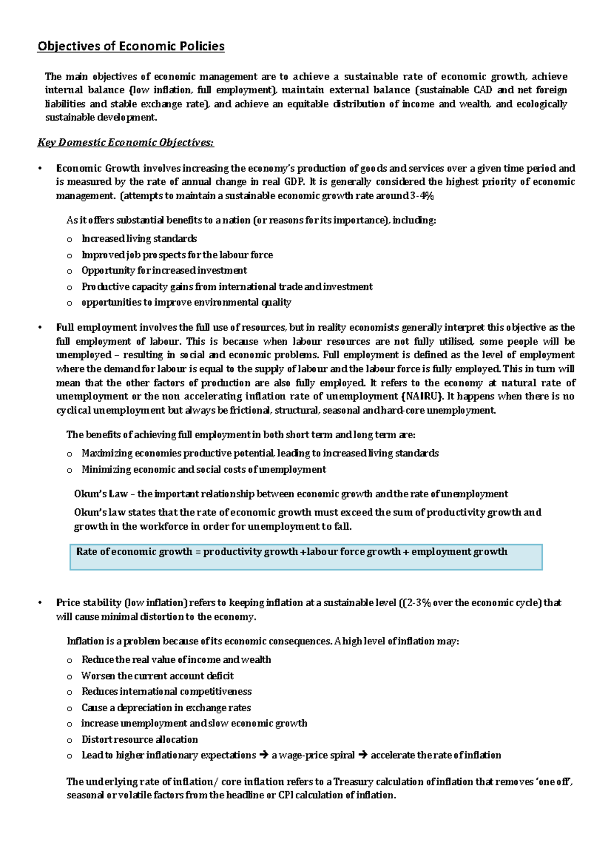 131Economics Topic 4: Objectives of Economic Policies and Management ...