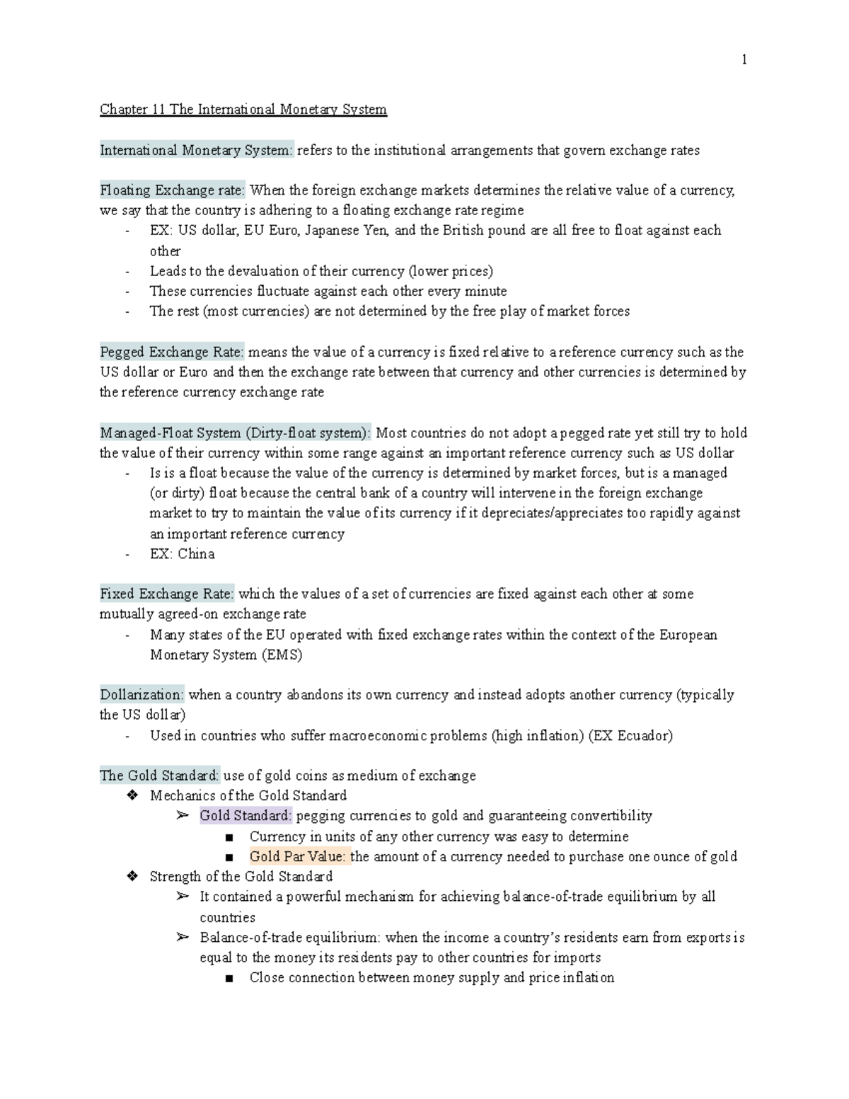 Chapter 11: Understanding the International Monetary System - Studocu