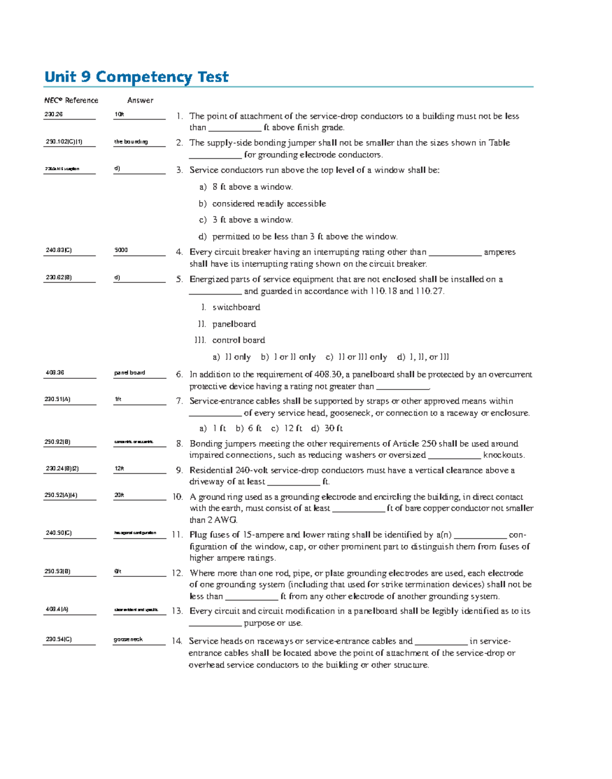 Miller IG9e Chapter 09 Review Questions for NEC® Unit 9 Competency Test ...