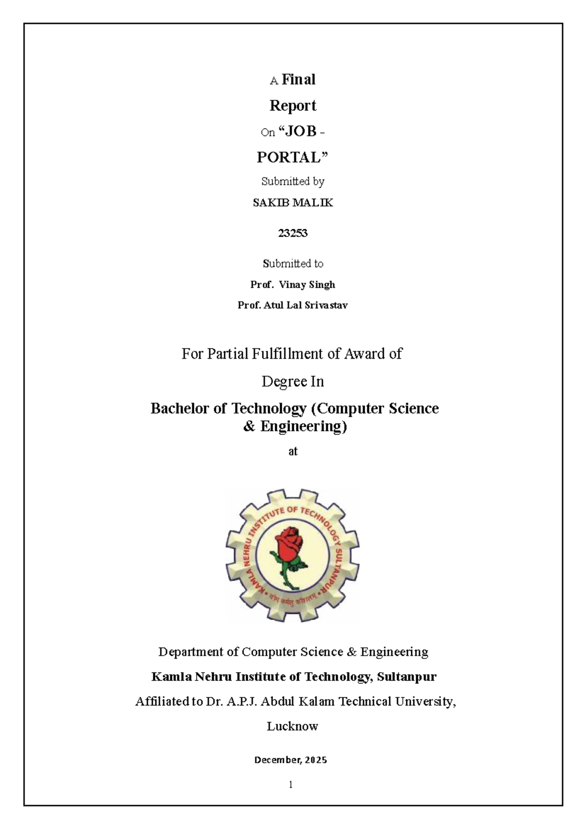 Final Report on Job Portal Application Development for CSE 23253 - Studocu