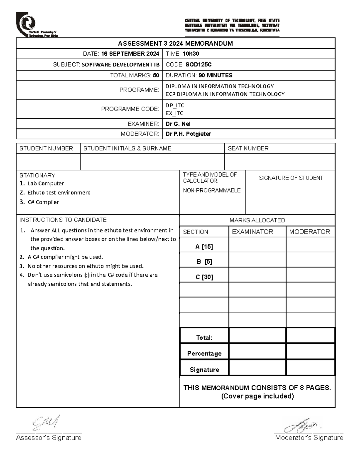 2024-SOD125C Software Development Assessment 3 Memorandum - Studocu