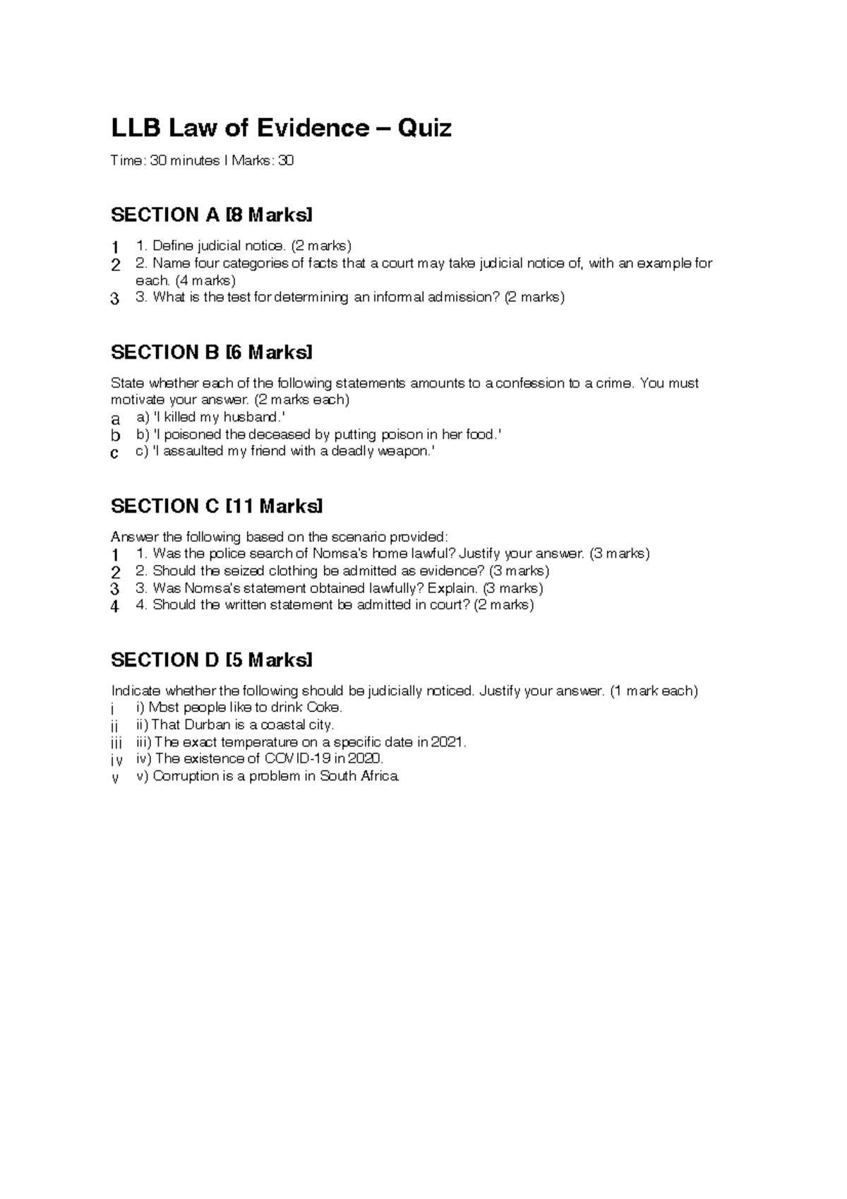 LLB Law of Evidence Quiz: Key Concepts and Scenarios - Studocu