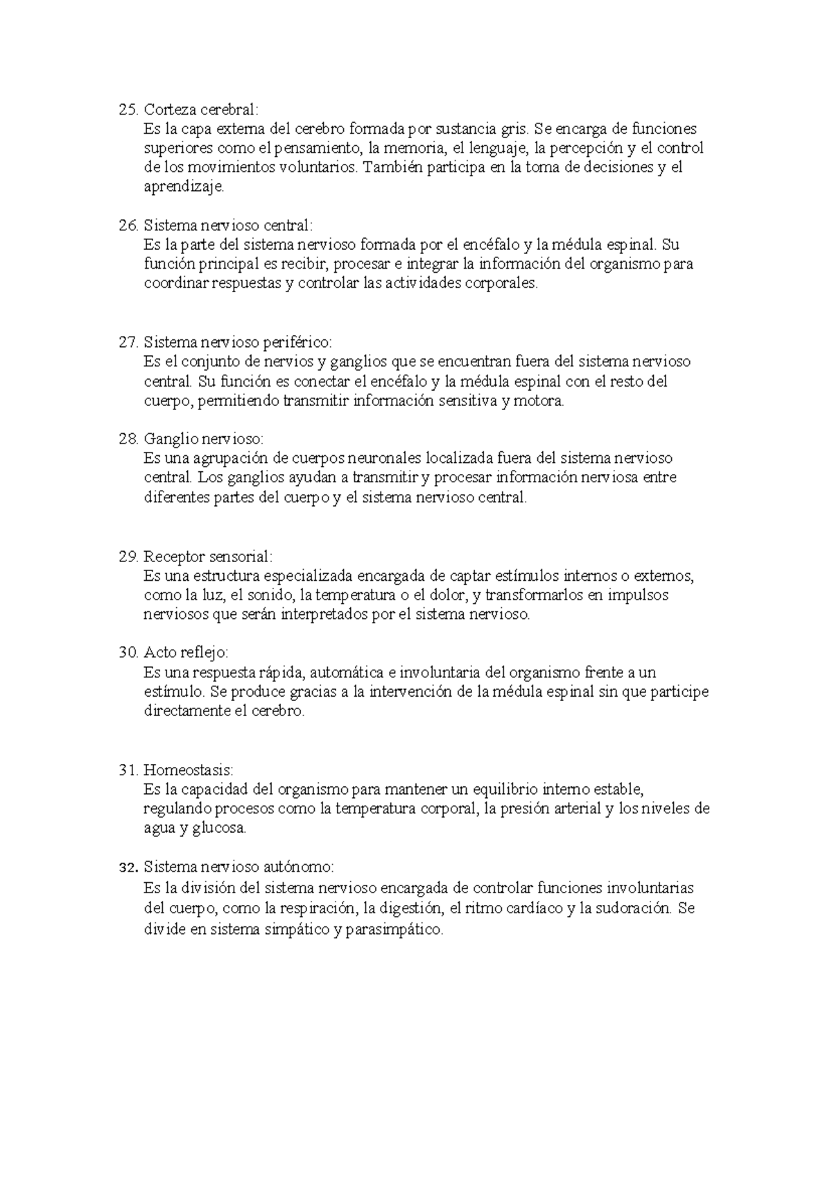 Términos Clave del Sistema Nervioso - aaaa - Studocu