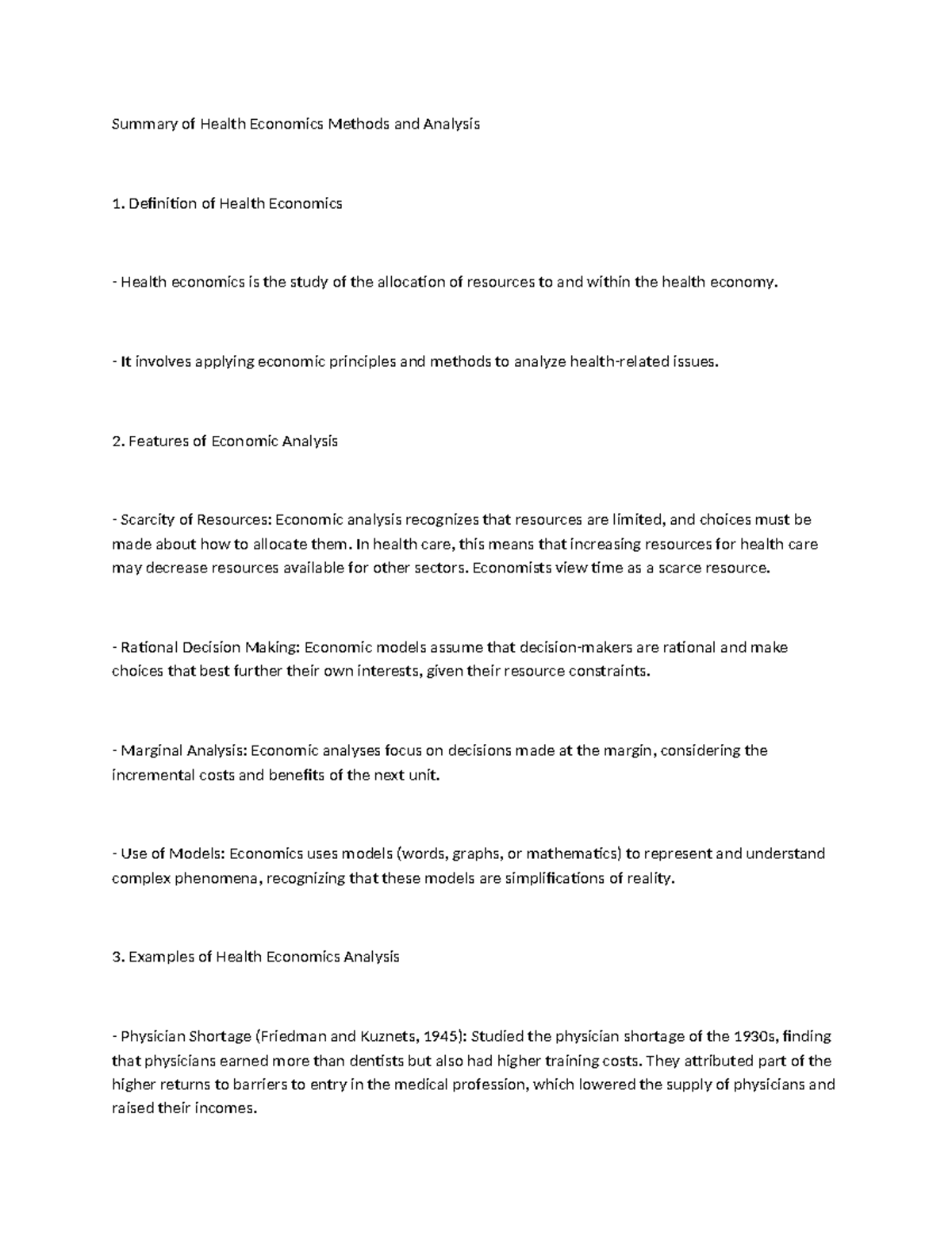 Health Economics Methods: Summary & Analysis (HEC 101) - Studocu