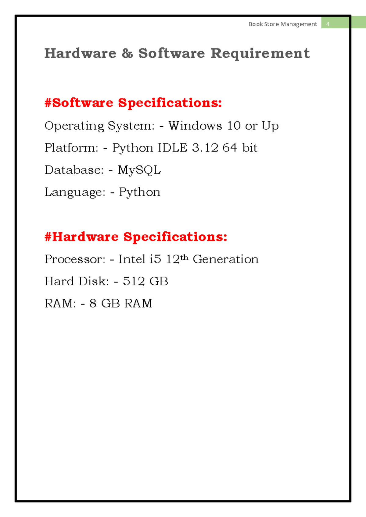 Book Store Management System: Hardware & Software Specs (CS101) - Studocu