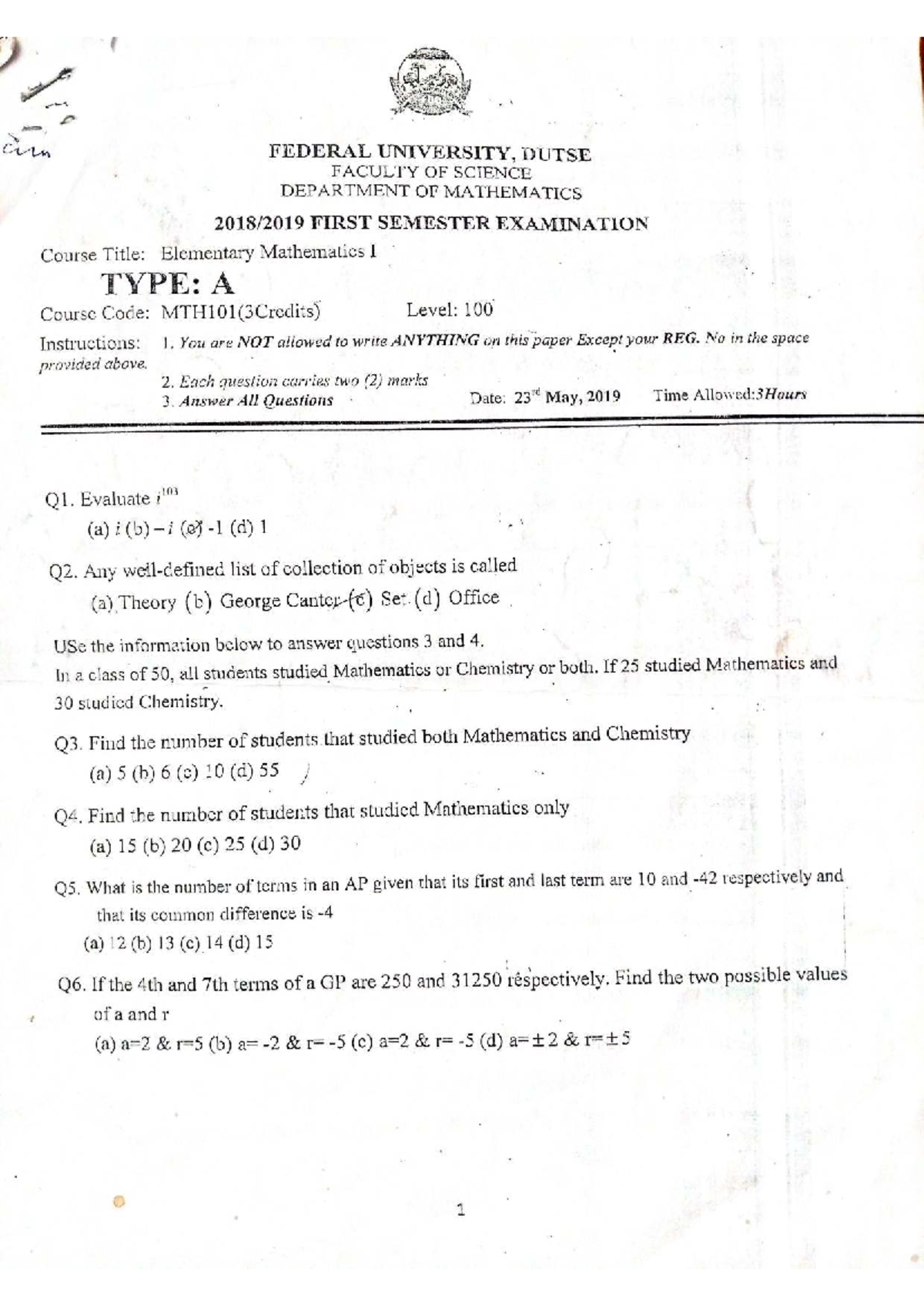 MTH101 & PHY101 Past Exam Questions and Answers - Studocu