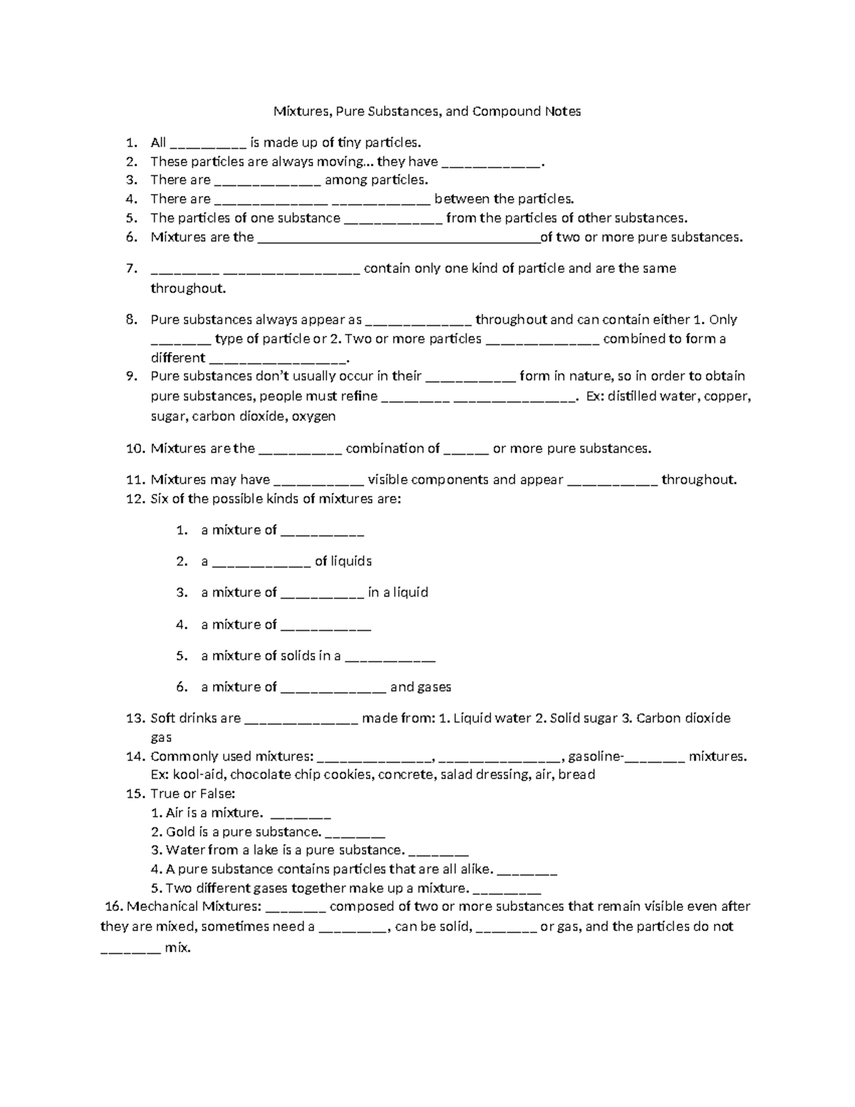 Fletcher Waters - mixtures, pure substances, and compounds - Mixtures ...
