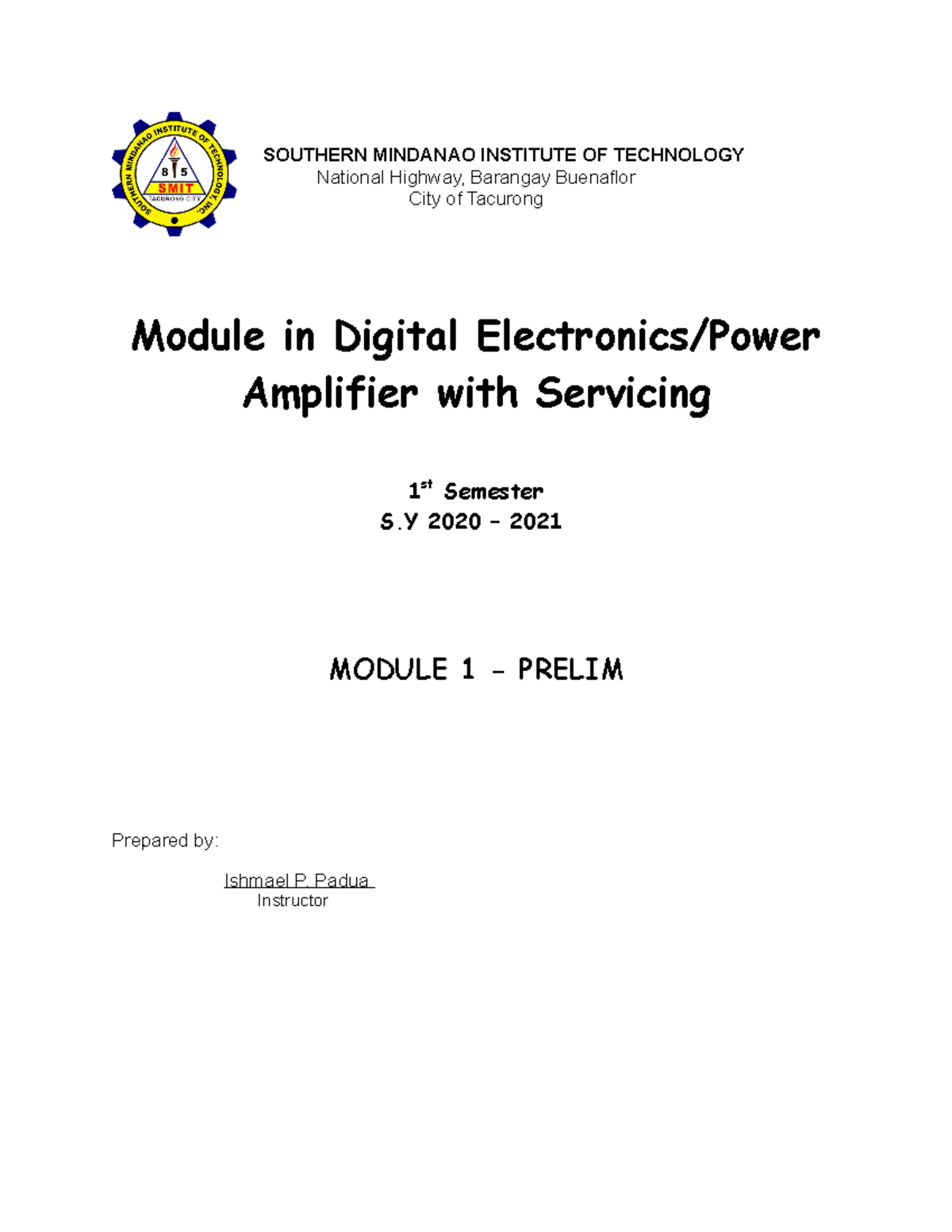 Digital Electronics Mod learning module - SOUTHERN MINDANAO INSTITUTE ...
