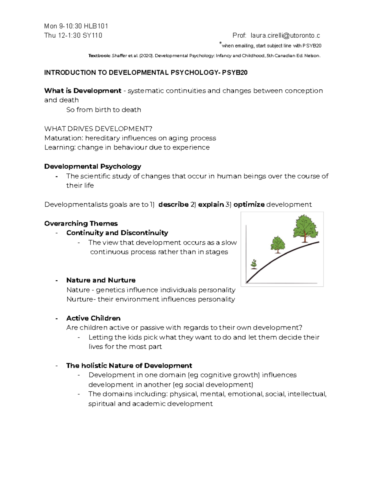 PSYB20 - Developmental Psychology Overview and Key Concepts Notes - Studocu