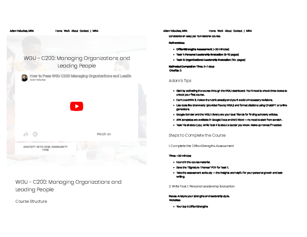C200: Managing Organizations & Leading People - Leadership Assessment ...