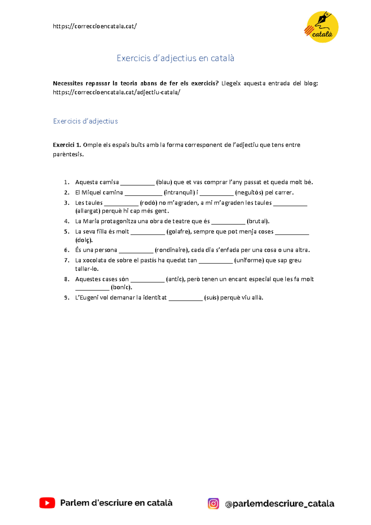 Exercicis d'Adjectius en Català - Notícies i Solucions PDF - Studocu