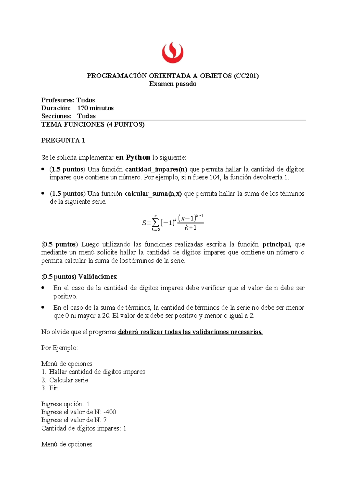 Examen Final POO CC201: Funciones, Listas y Encuestas en Python - Studocu