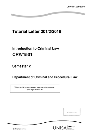 CRW1501 Study Guide Notes - Introduction to Criminal Law Study Guide ...