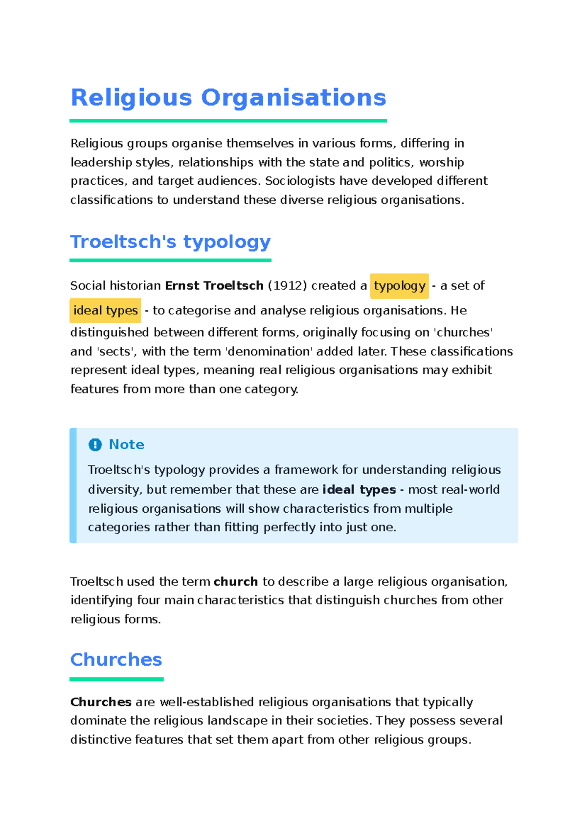 Religious Organisations: A Sociological Typology Analysis - Studocu