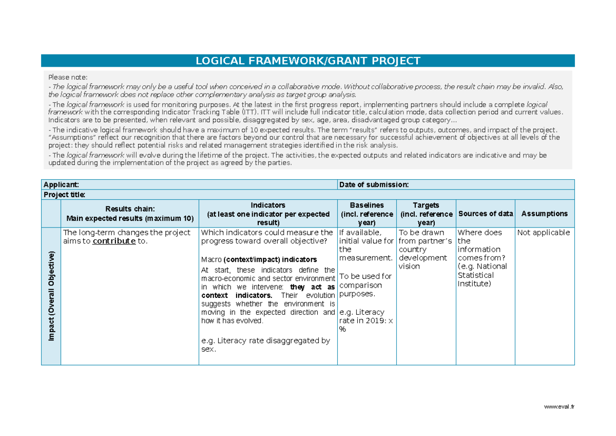LOG 101: Logical Framework Example for Project Planning - Studocu
