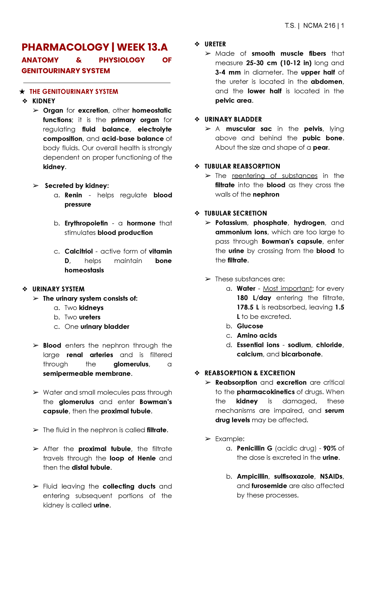 Pharma NCMA 216 Week 13: Genitourinary System & Renal Pharmacology ...