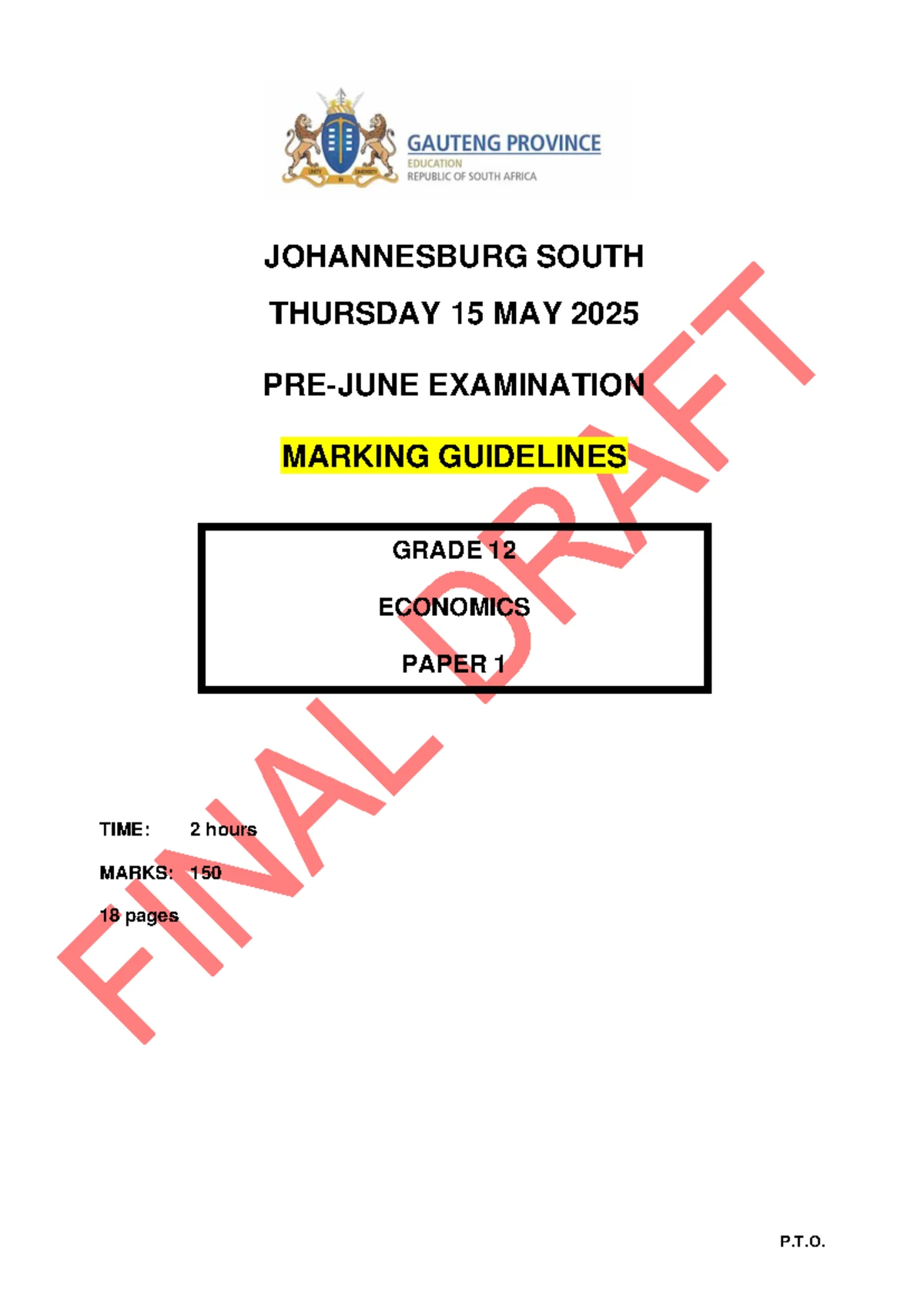Sepedi HL P1 Mid-Year Exam Memo - Grade 12 2025 - Studocu