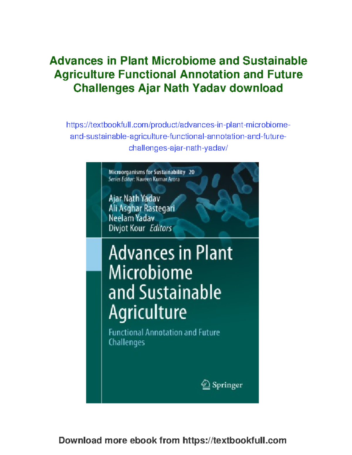 Advances in Plant Microbiome & Sustainable Agriculture: Future ...