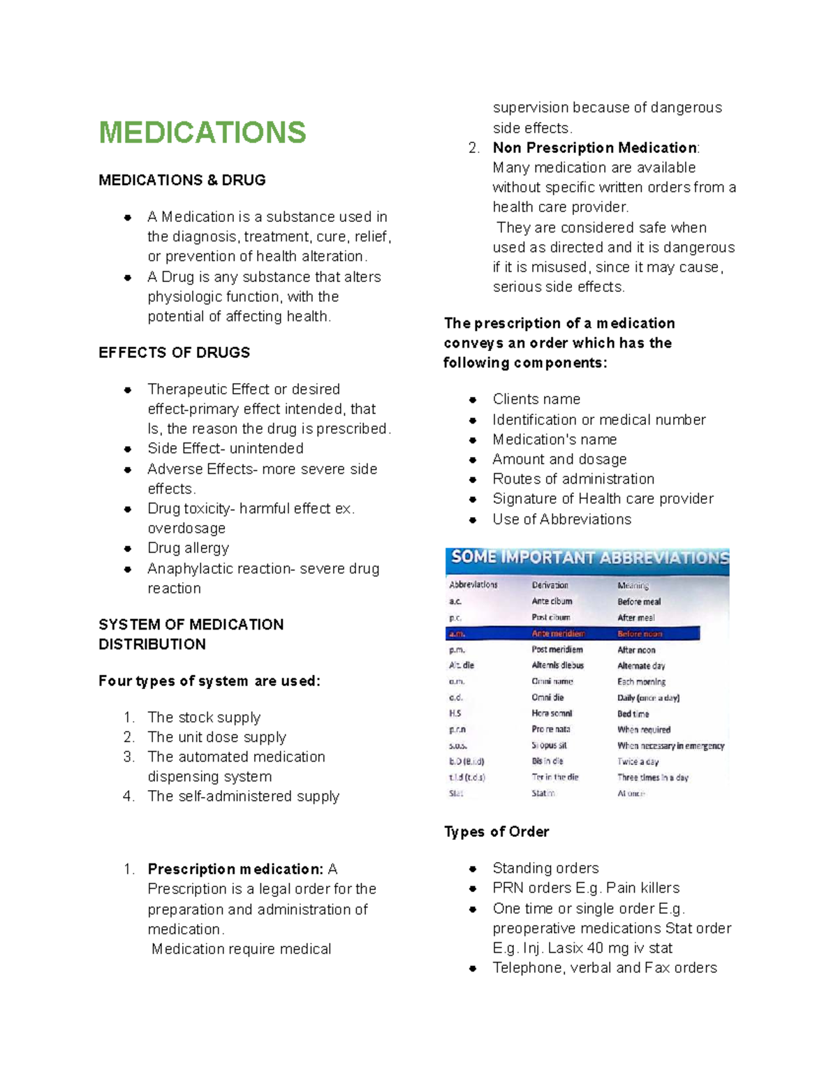 Medications - MEDICATION REVIEWER for Health Care Professionals - Studocu