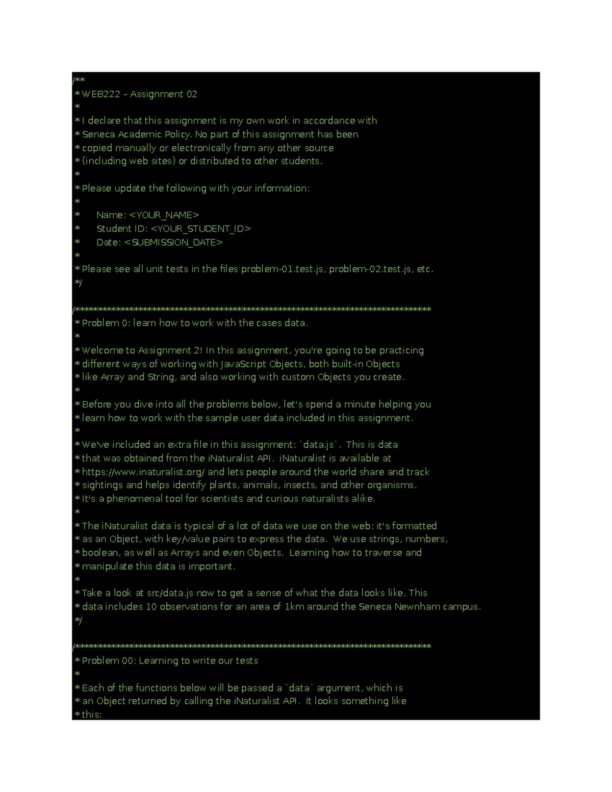 WEB222 assignment 2 observations file - /** WEB222 – Assignment 02 I declare that this ...