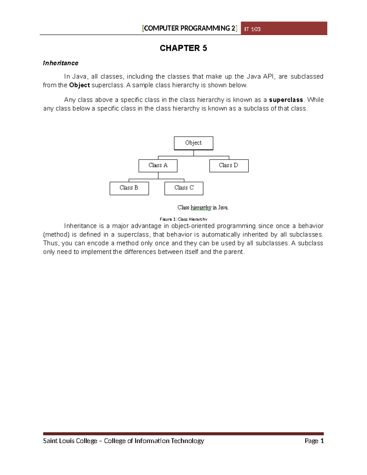 PROGRAMMING IT 103 CHAPTER 5 - Inheritance and Polymorphism in Java ...