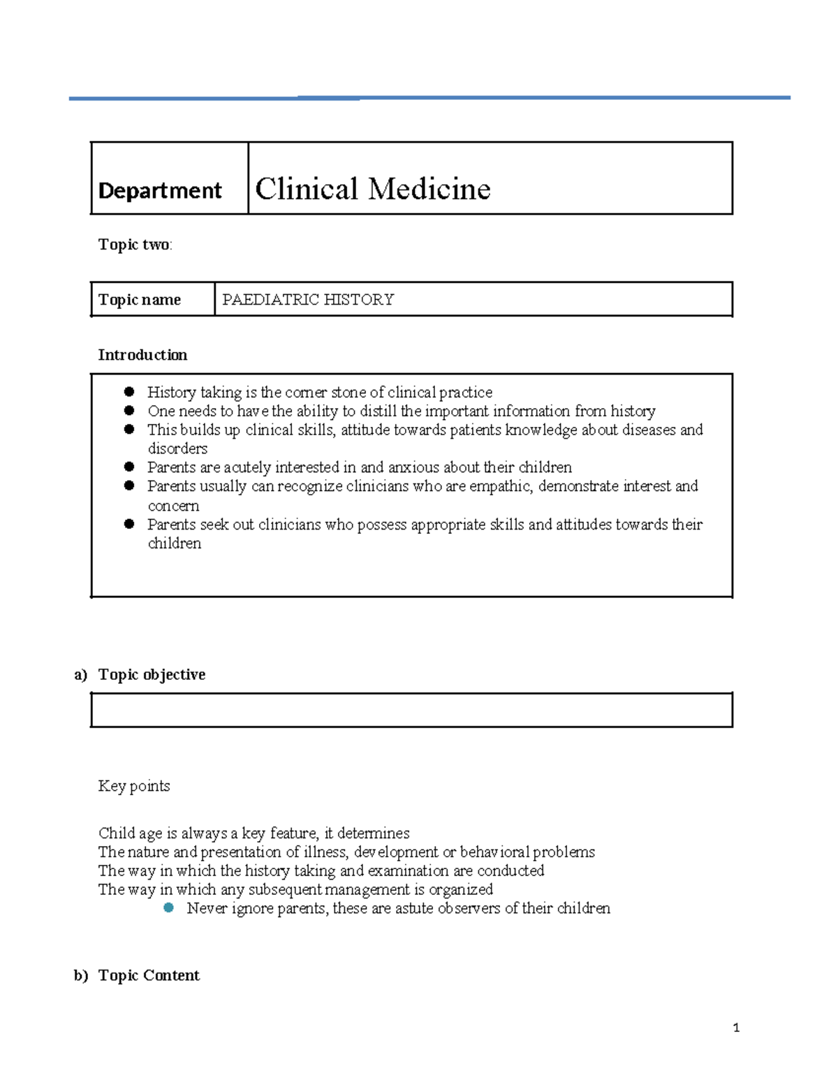 Paeds I Unit I: Paediatric History and Clinical Assessment Techniques ...