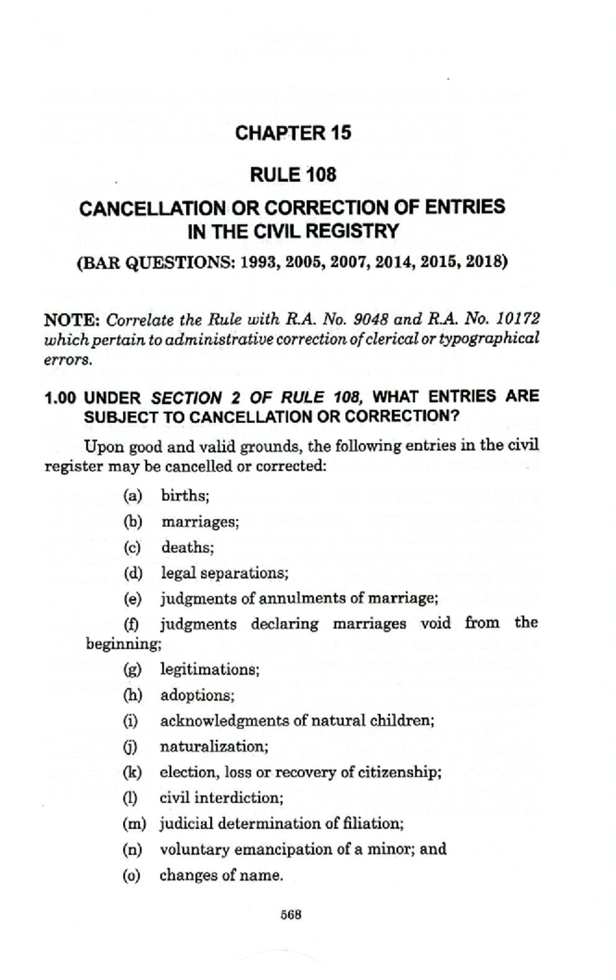 CHAPTER 15: Rule 108 - Cancellation & Correction of Civil Registry ...