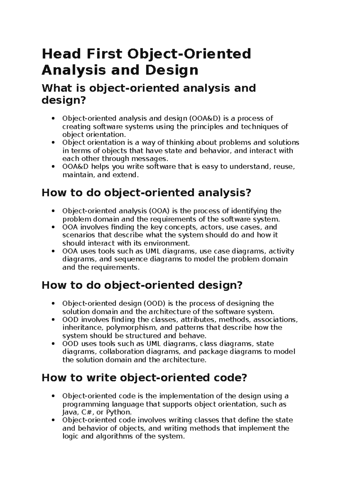 Head First OOA&D: Comprehensive Guide to Analysis & Design Techniques - Studocu