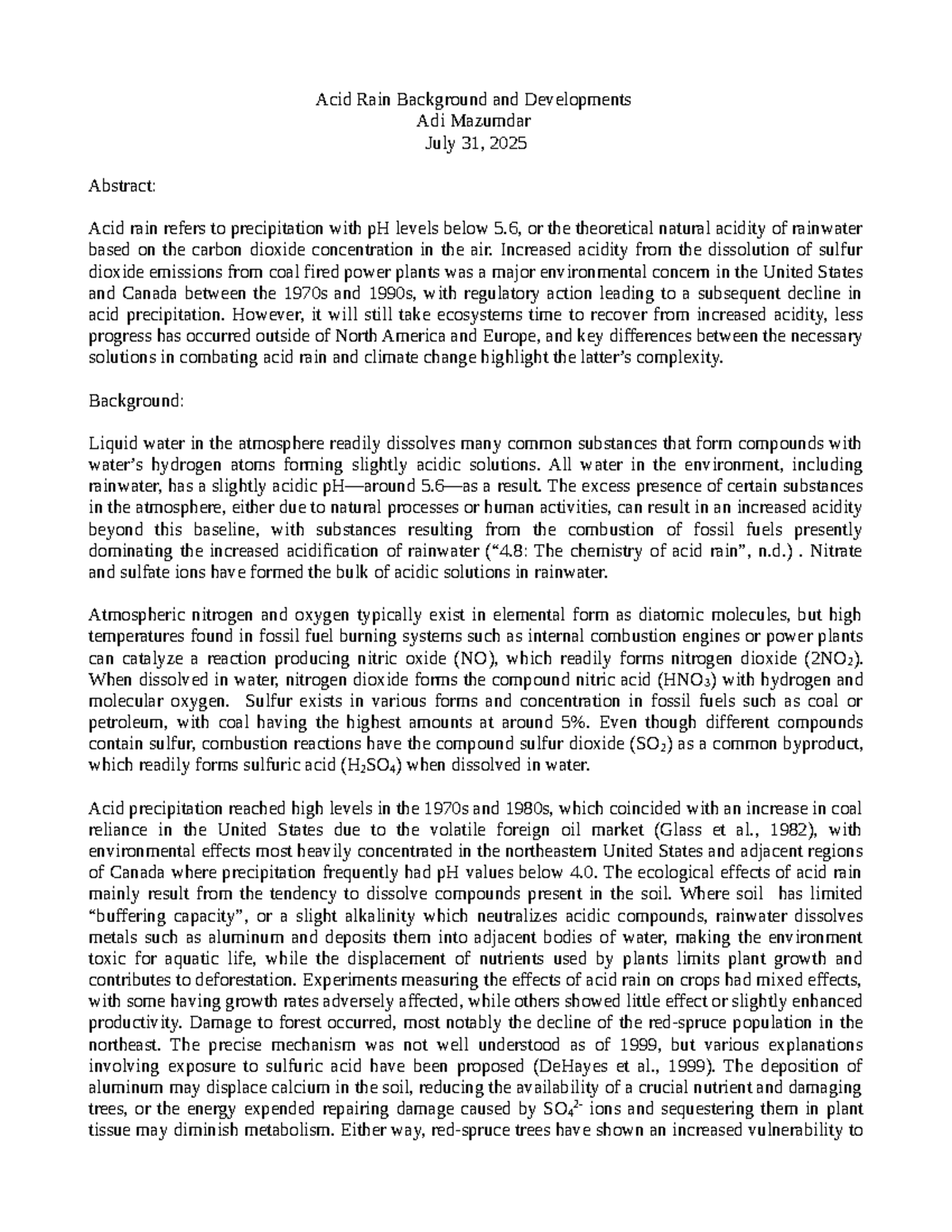 Acid Rain Developments and Environmental Impact - ENV 101 Essay Notes ...