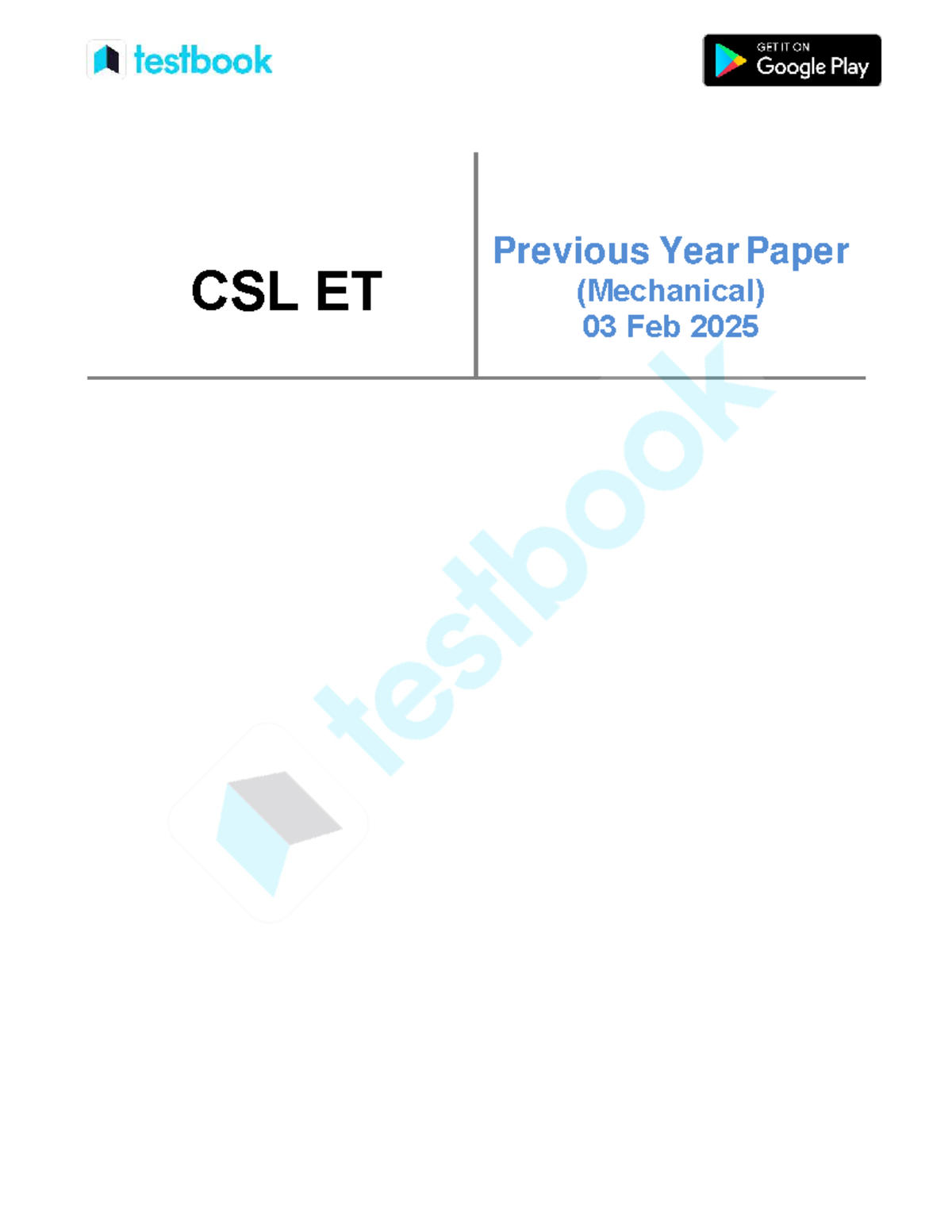 CSL ET Mechanical Official Paper - 03 Feb 2025 Exam Questions - Studocu