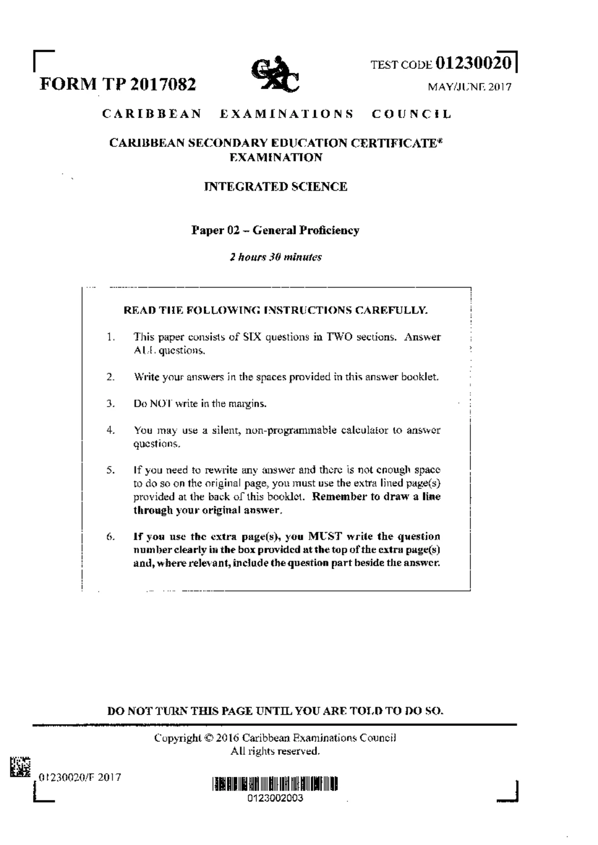 CSEC Integrated Science June 2016 Exam Paper 02 Answers and Solutions ...