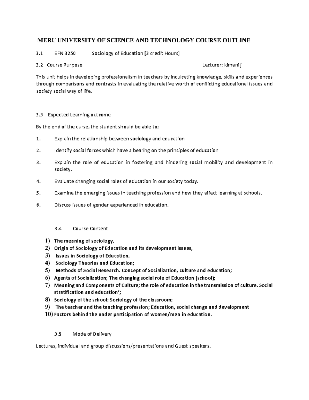 EFN 3250 Sociology of Education: Lecture Notes and Key Concepts - Studocu