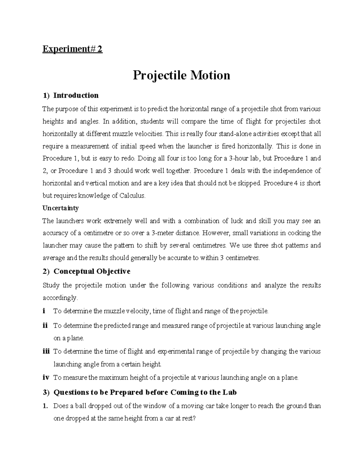 Experiment 2: Analyzing Projectile Motion in Applied Physics Lab ...