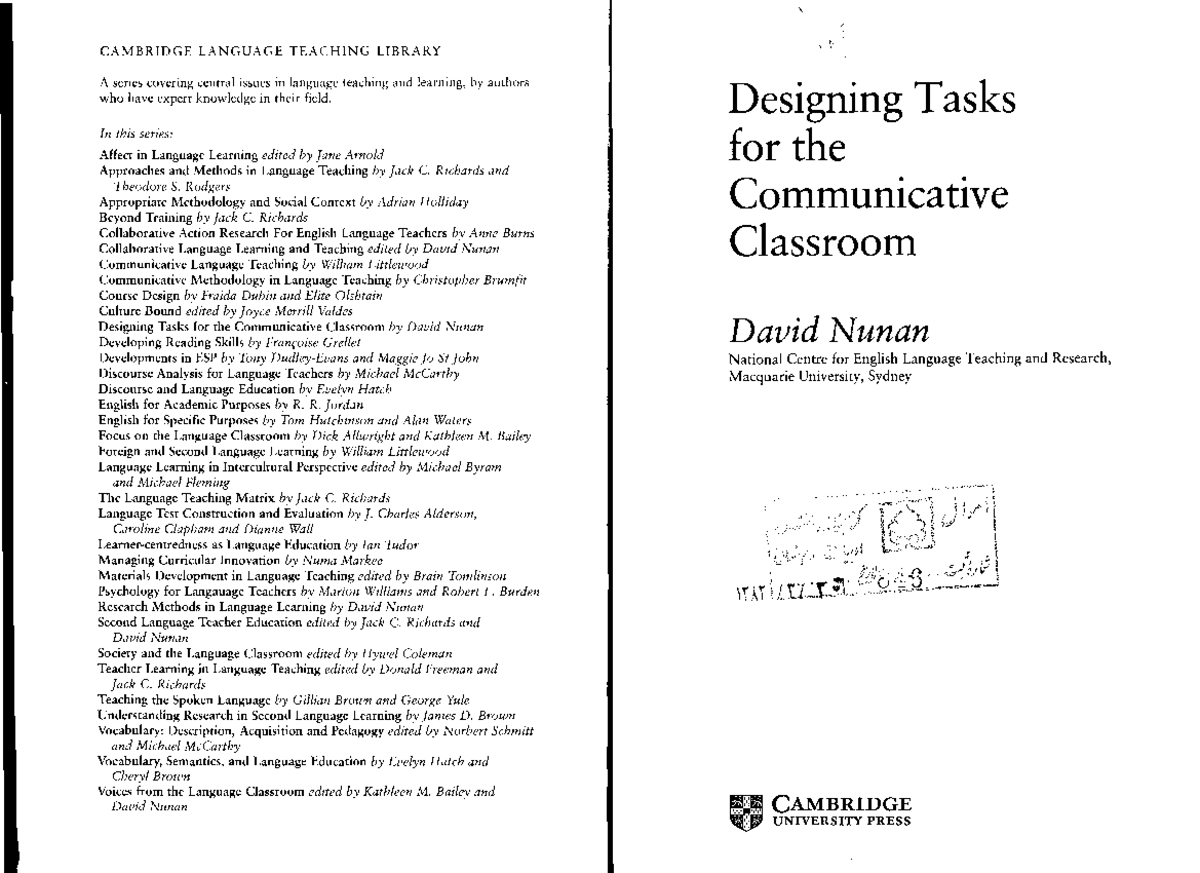 Designing Tasks for the Communicative Classroom (David Nunan) (z-lib ...