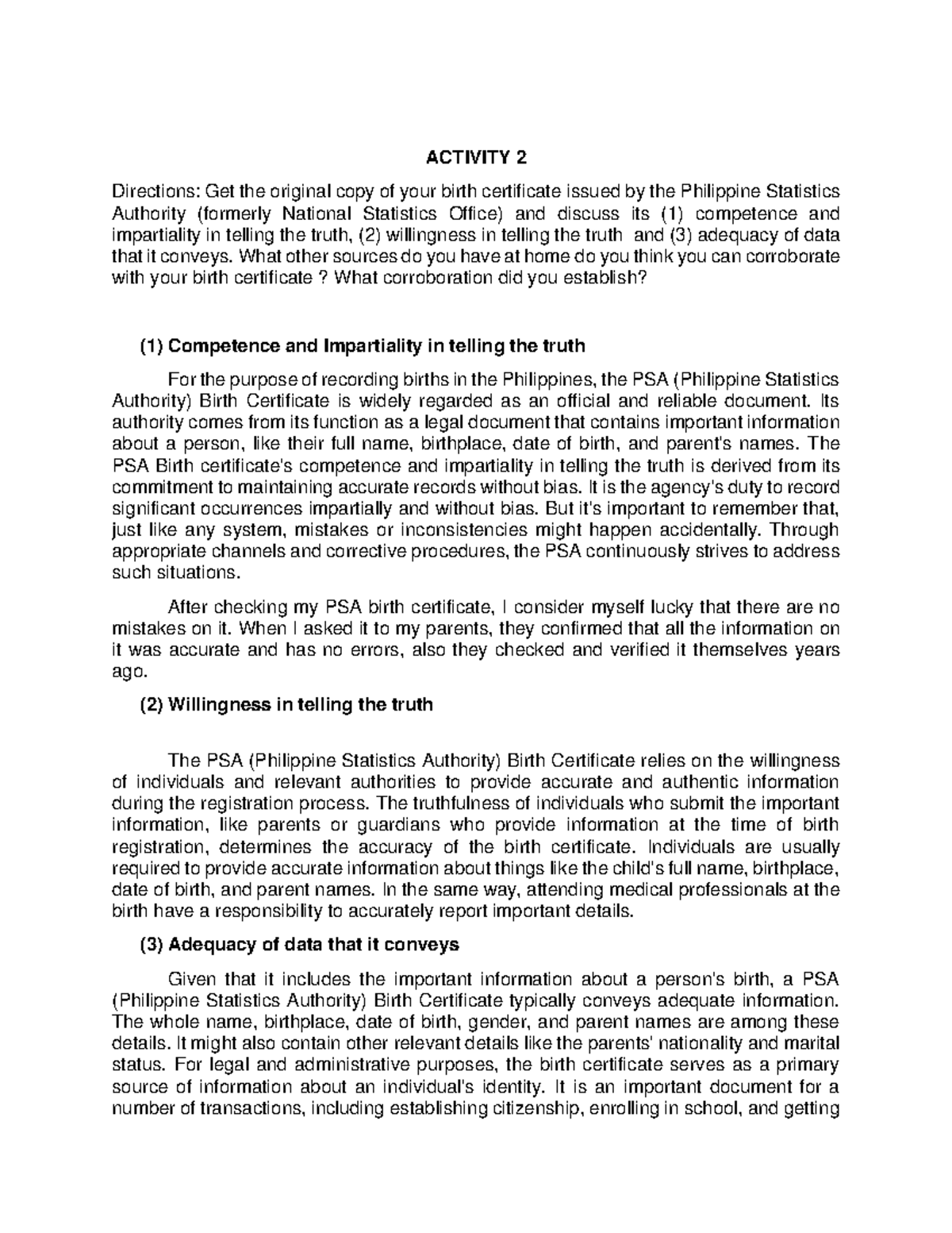 Act 2 riph - Riph - ACTIVITY 2 Directions: Get the original copy of your birth certificate ...