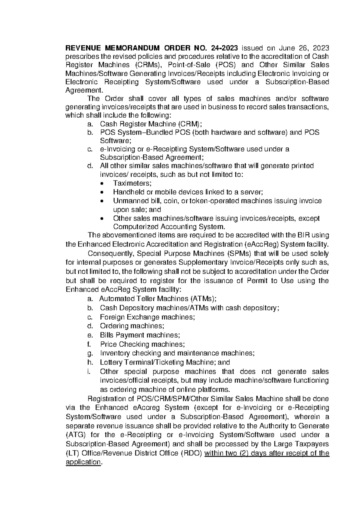 RMO No. 24-2023: Revised Policies for CRM & POS Accreditation - Studocu