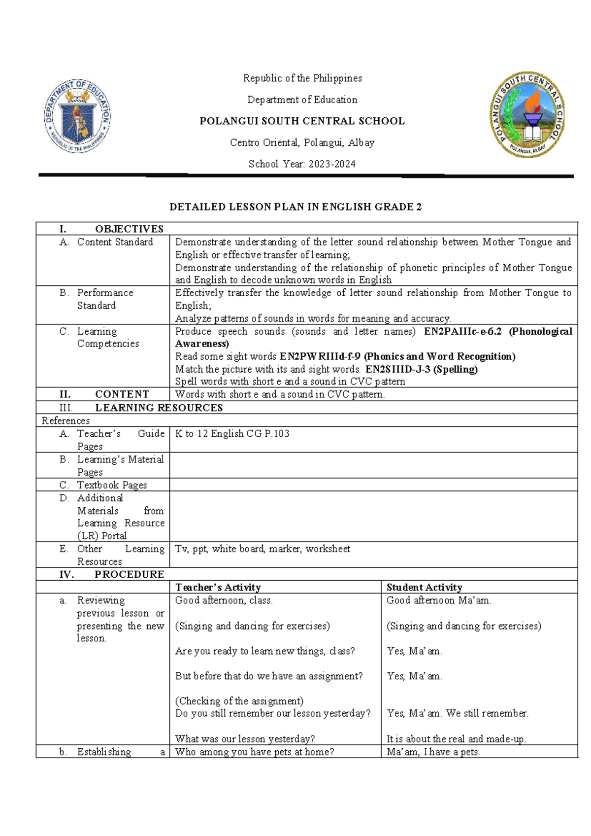 Detailed Lesson Plan (DLP) in English Grade 2 for 2023-2024 - Studocu