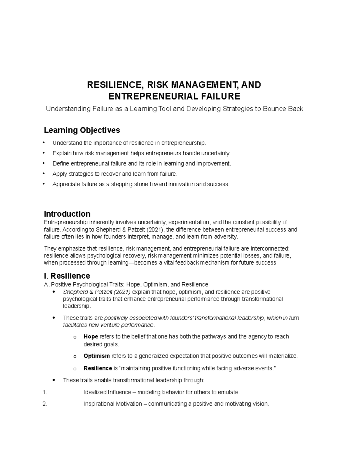 RES 101: Resilience, Risk Management & Entrepreneurial Failure Insights ...