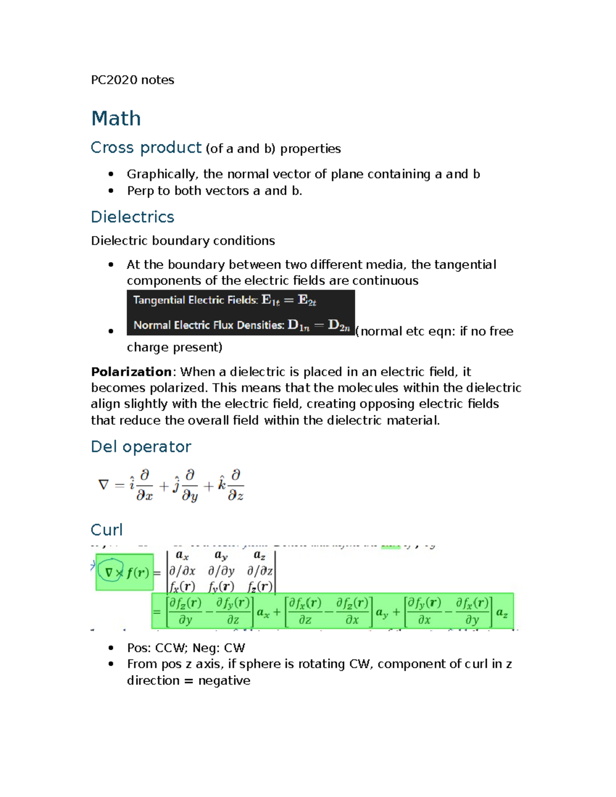 PC2020 notes - Summary Electromagnetics for Electrical Engineers ...