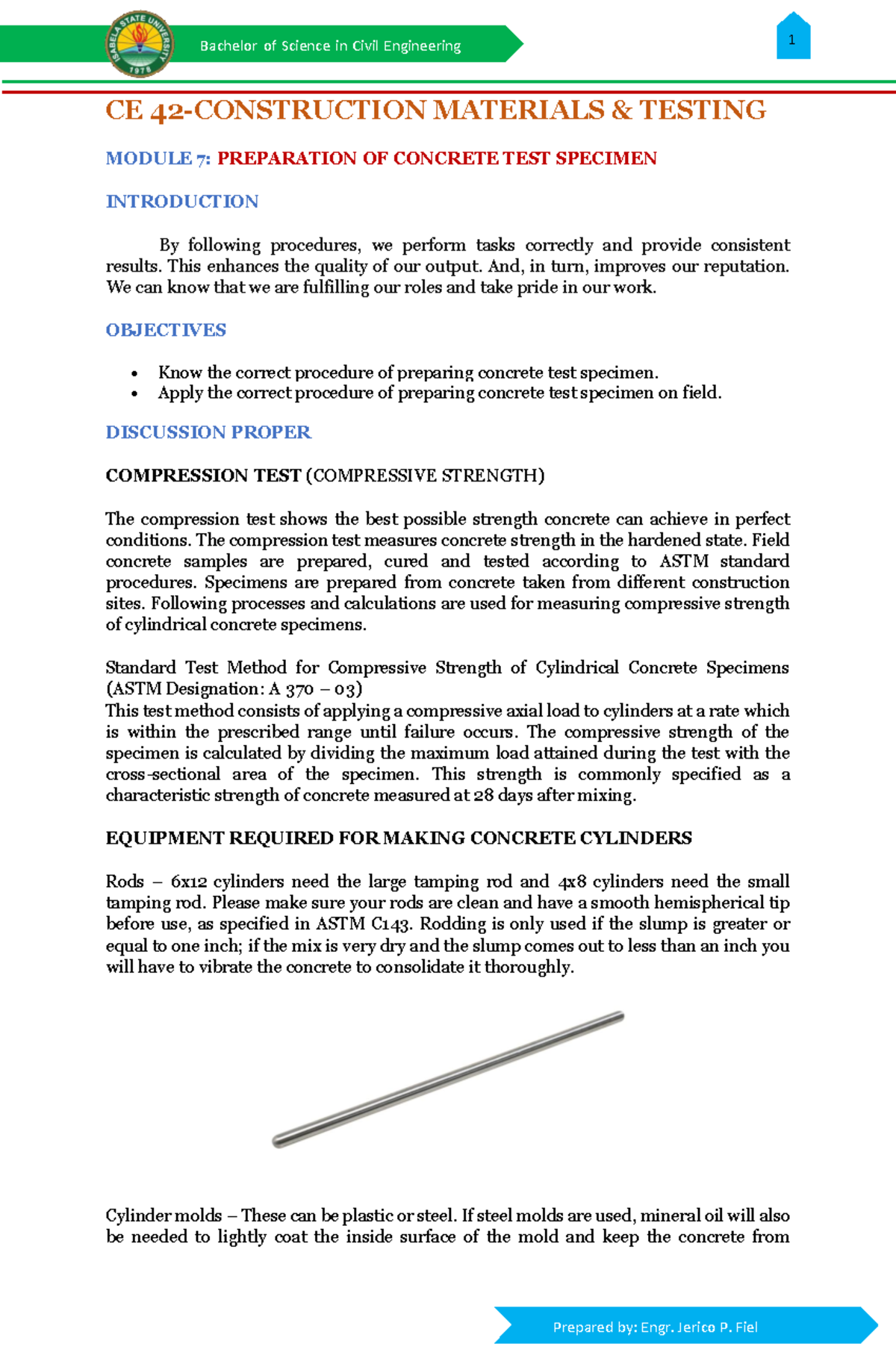Module-7-CMT - Module 7 - Bachelor of Science in Civil Engineering CE ...