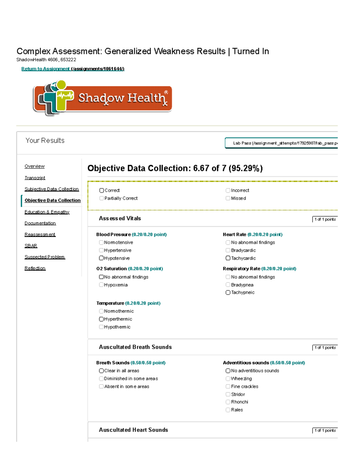 ShadowHealth 4606: Generalized Weakness Assessment Results Summary ...