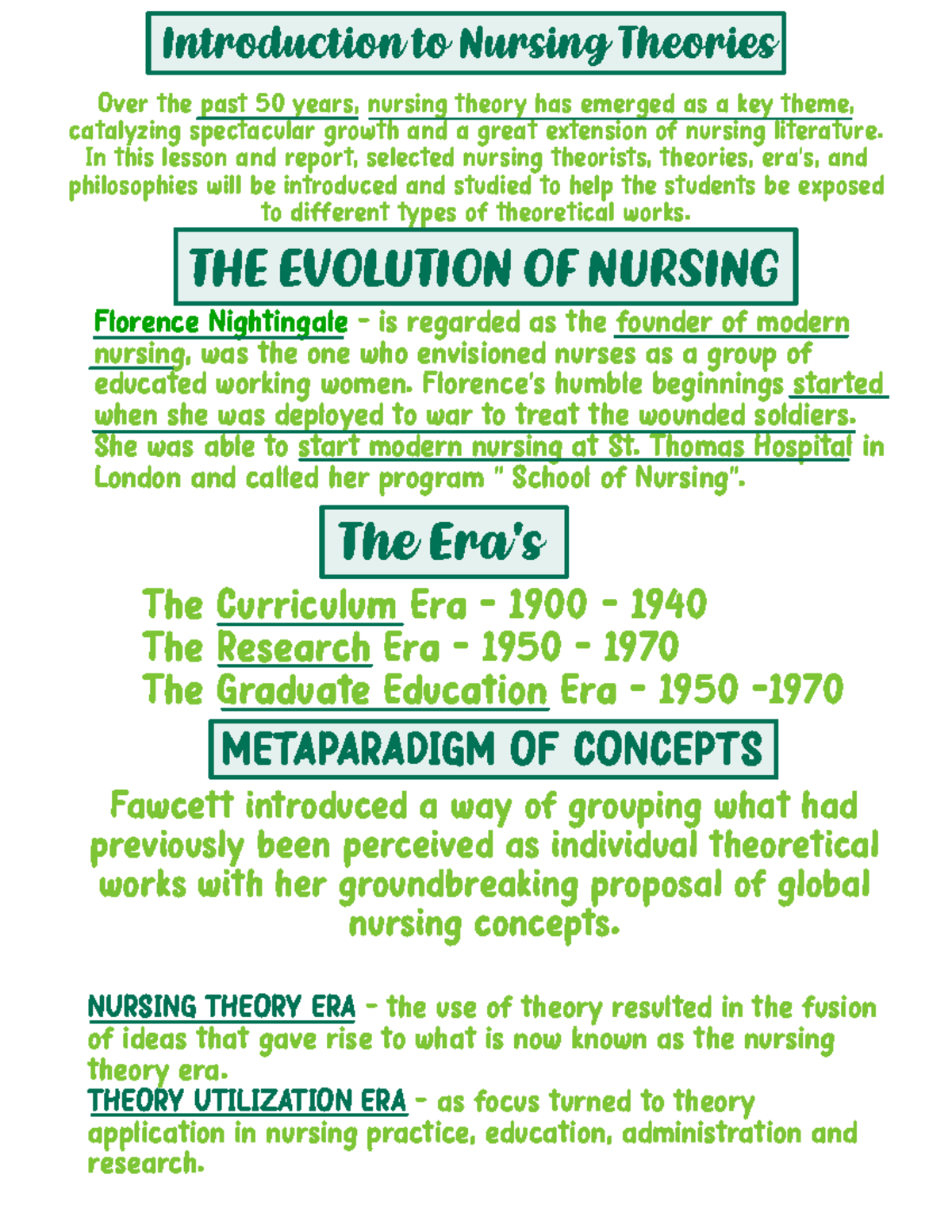 TFN 101: Introduction to Nursing Theories and Key Concepts - Studocu