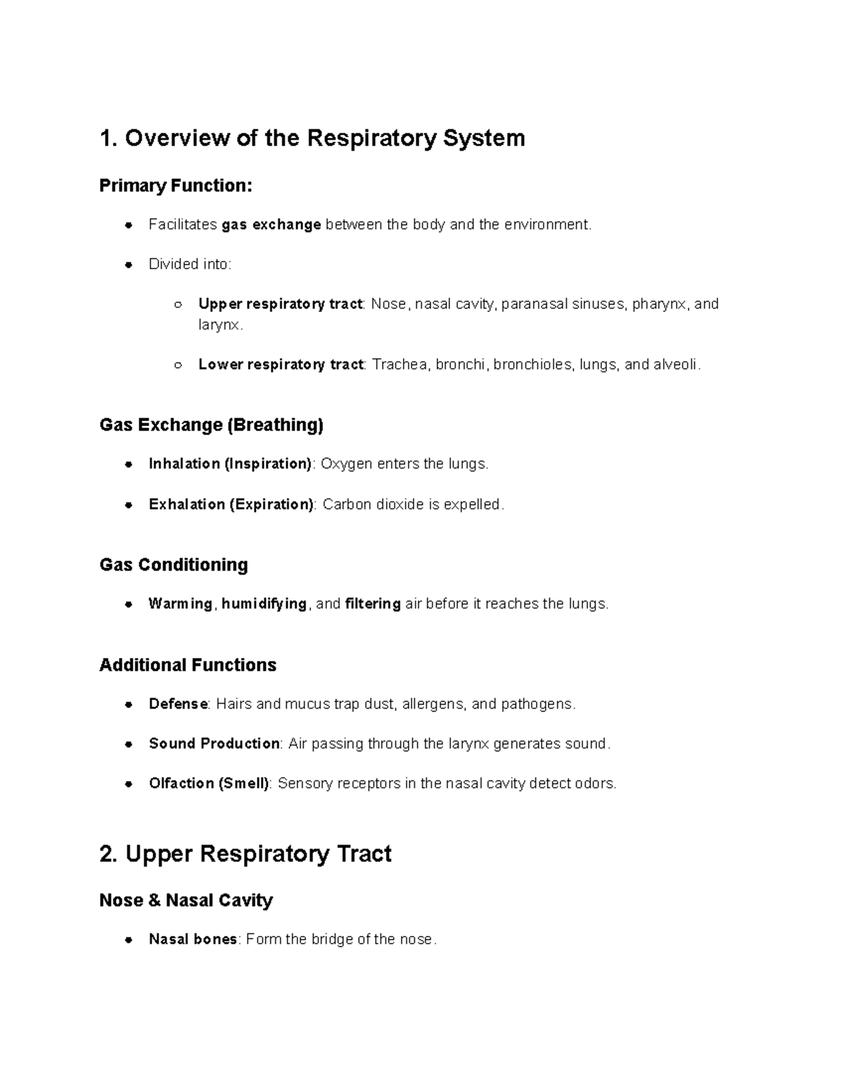 Anatomy notes - respiratory, digestive and urinary system - 1. Overview ...